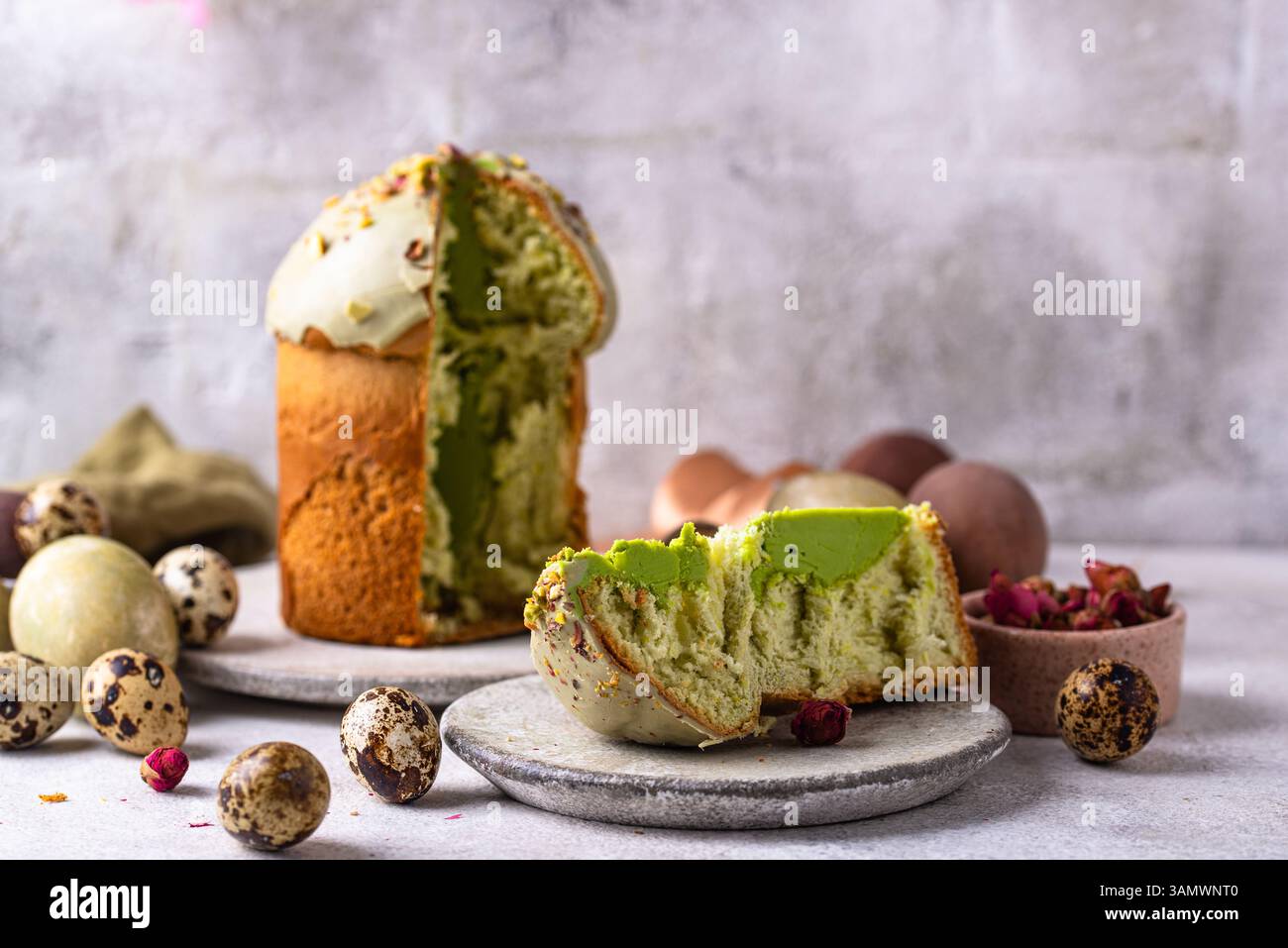 Traditional Easter cake kulich with pistachio Stock Photo - Alamy