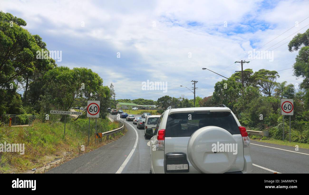 Traffic jam on the Princess Highway into the coastal town of Ulladulla ...