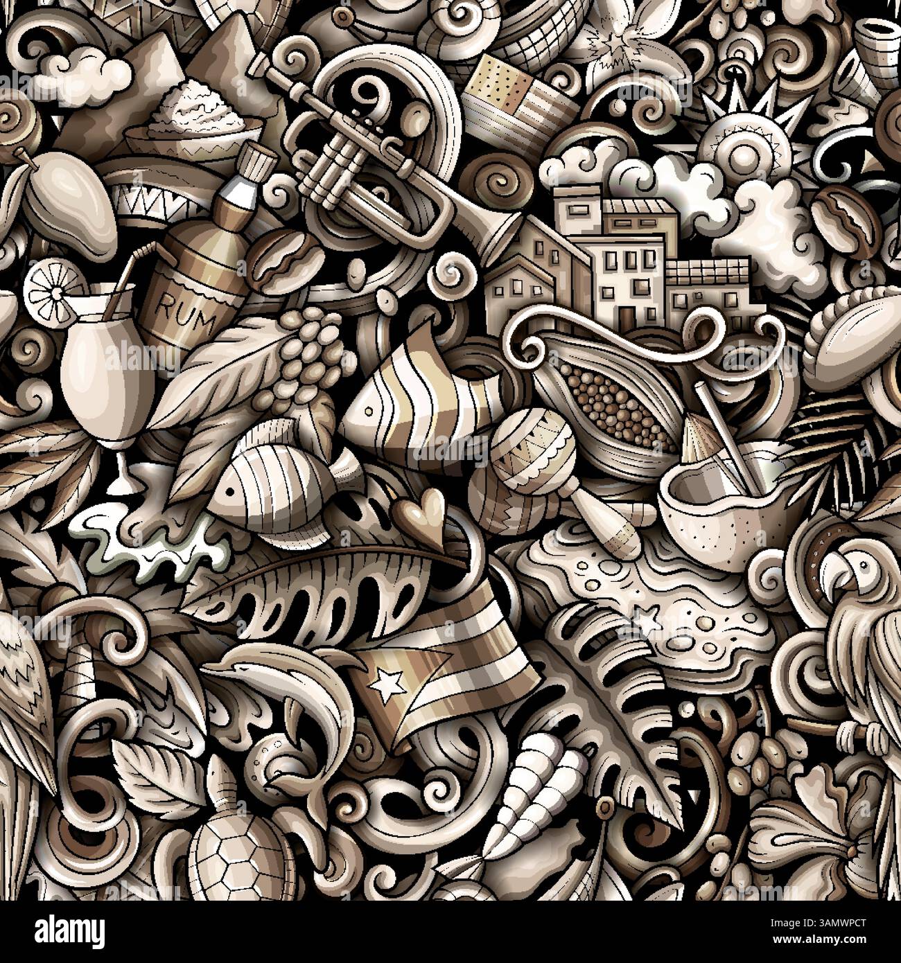 PUERTO RICO doodles seamless pattern Stock Vector Image & Art - Alamy