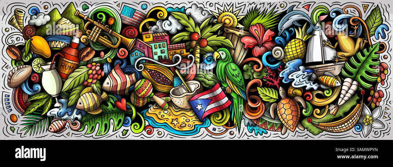 Puerto Rico cartoon doodle vector banner Stock Vector Image & Art - Alamy