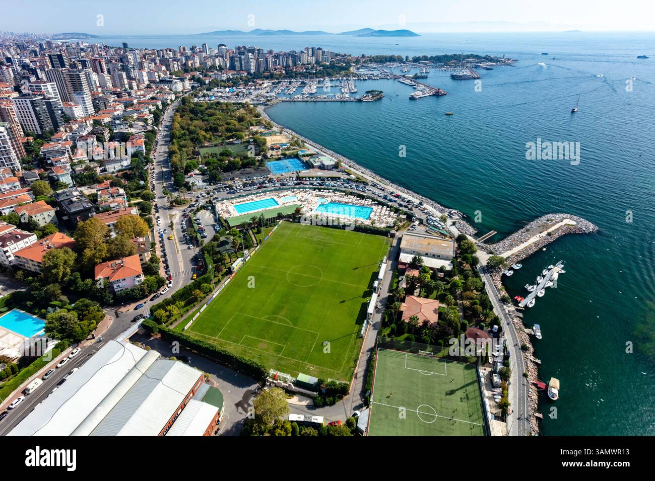 Aerial view of Fenerbahce football fields in Kadikoy, Istanbul, Turkey ...