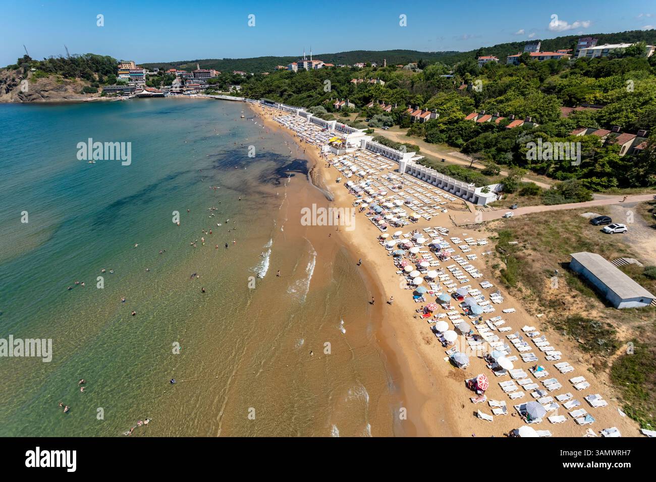 Aerial view of beaches in Kilyos at the Black Sea coast, Istanbul ...