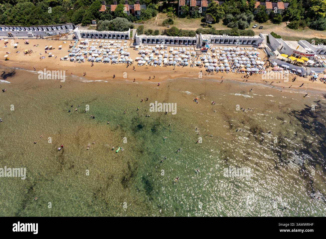 Aerial view of beaches in Kilyos at the Black Sea coast, Istanbul ...
