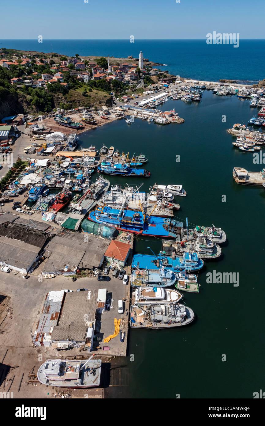 Aerial view of the Rumelian fishing port and the Rumelian Lighthouse at ...