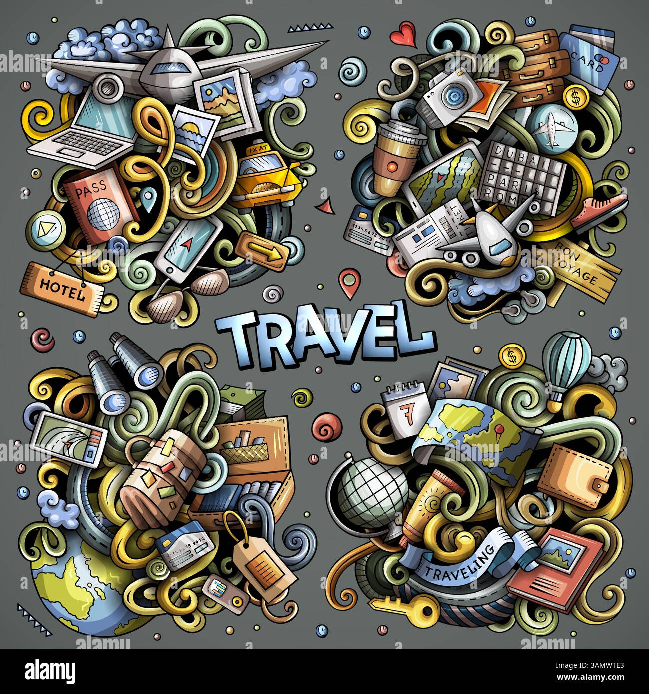 Traveling cartoon vector doodle designs set Stock Vector Image & Art ...