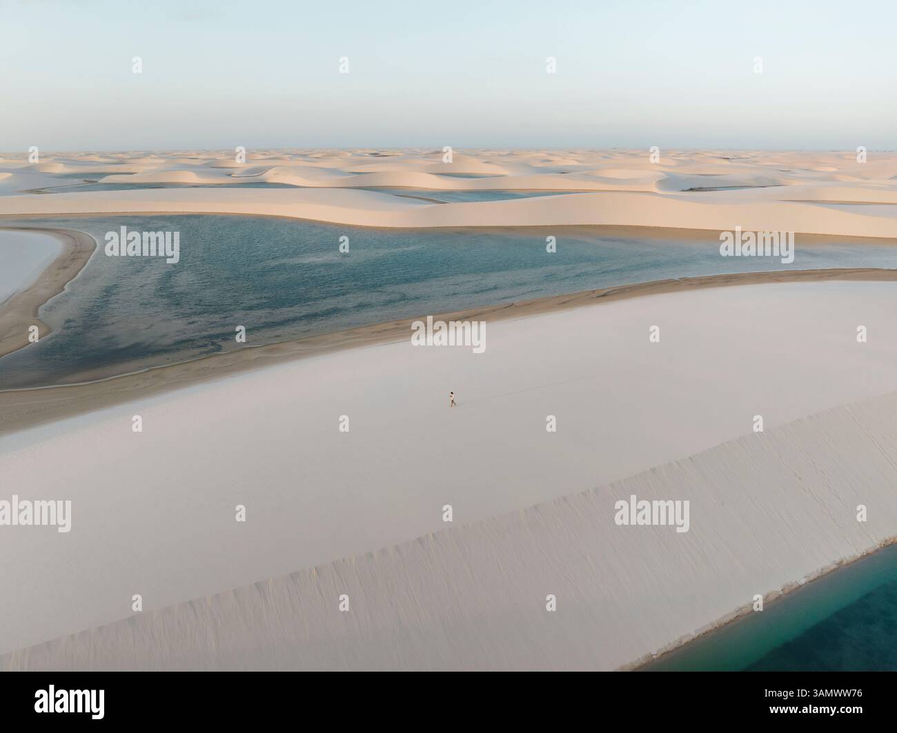 Aerial view of Lencois Maranhenses National Park desert with lagoons ...