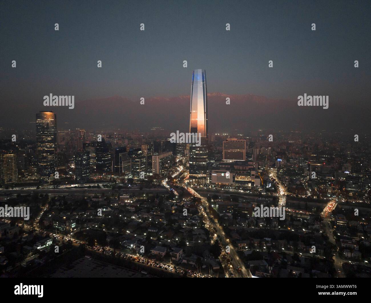 Aerial View Of Santiago City And Andes Mountain Range With Sunset ...