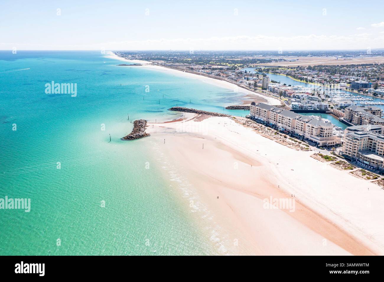 Aerial View Of Turquoise Ocean Water And White Sand At Glenelg Beach In ...