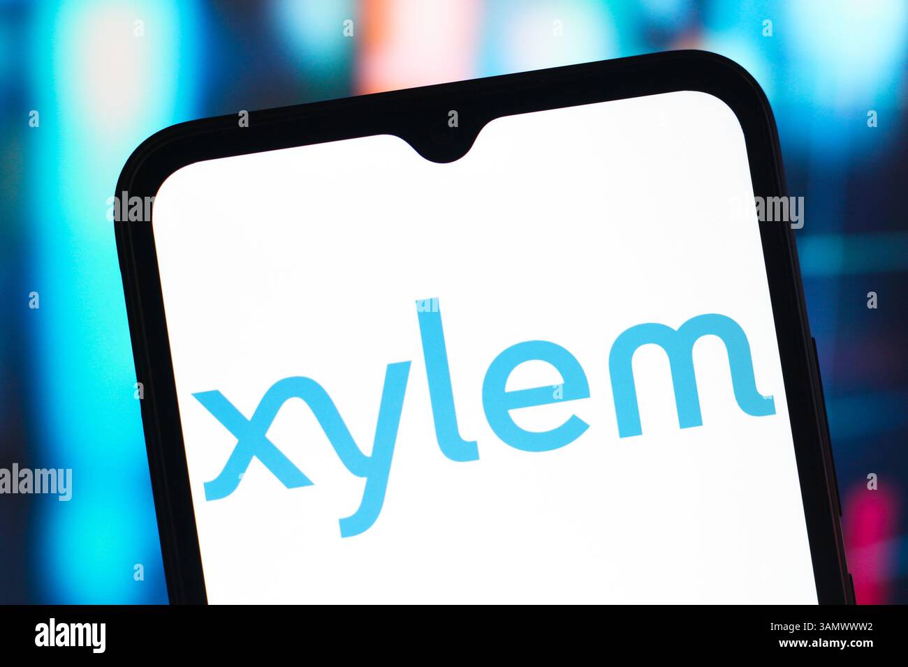 In this photo illustration, the Xylem logo is seen displayed on a ...