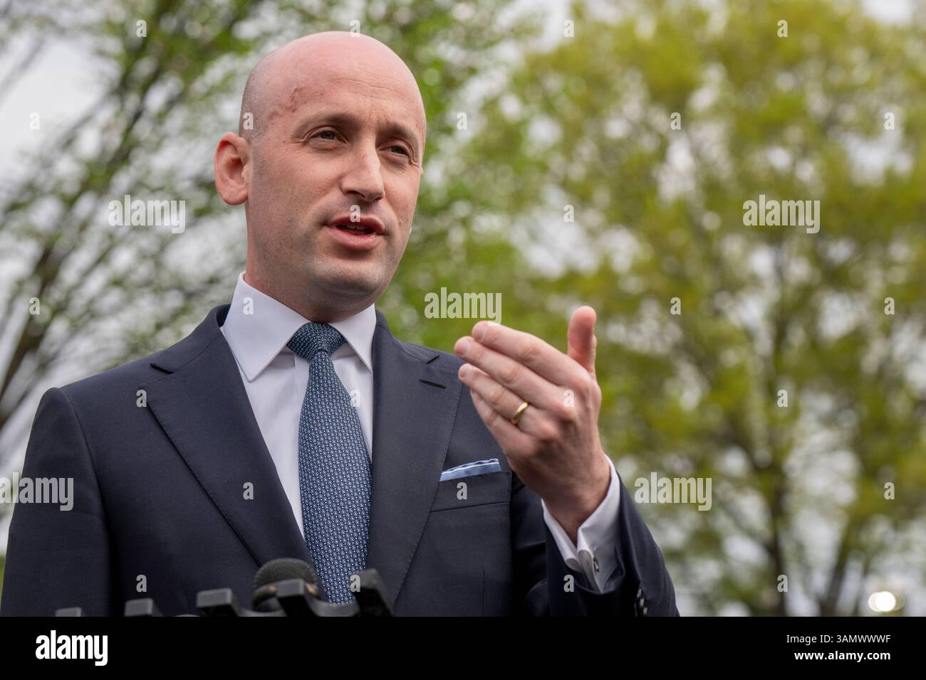 White House Deputy Chief of Staff Stephen Miller speaks to reporters in ...