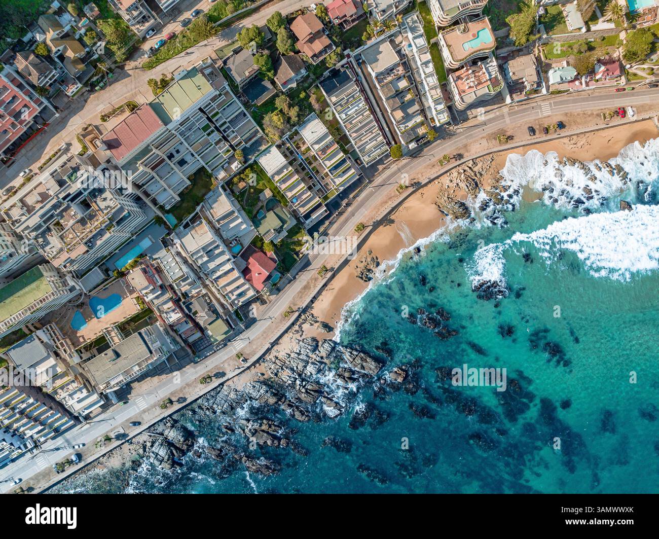 Aerial Top Down View Of Modern Luxury Seaside Apartment Buildings And ...