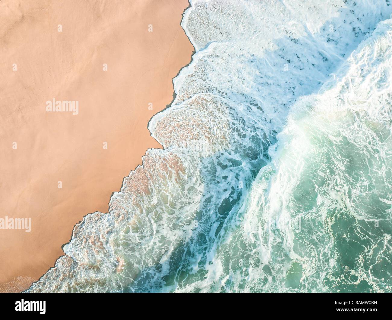 Aerial Top Down View Of Blue Ocean Waves Breaking Onto Sand At Bronte ...