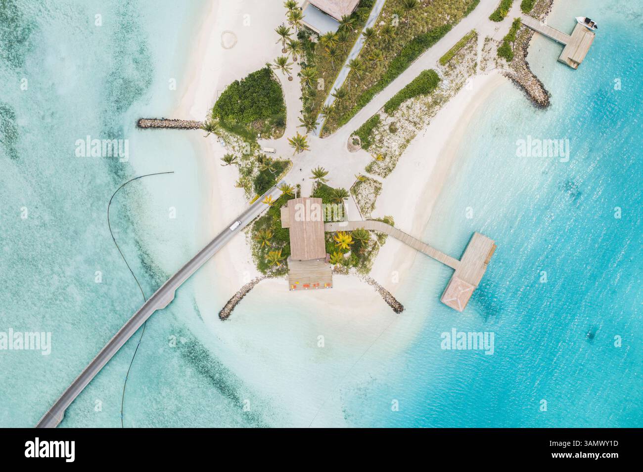 Aerial Top Down View Of Tropical Palm Trees On Island With White Sand ...