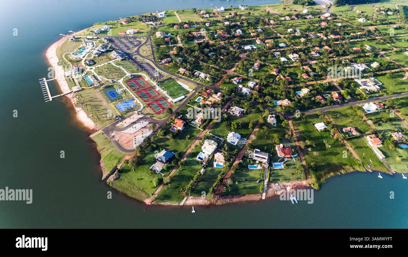 Aerial View Of Houses And Club House Facilities In Luxury Riverside ...