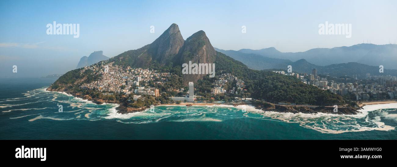 Aerial Panoramic View Of Two Brothers Mountain And Vidigal Favela With ...