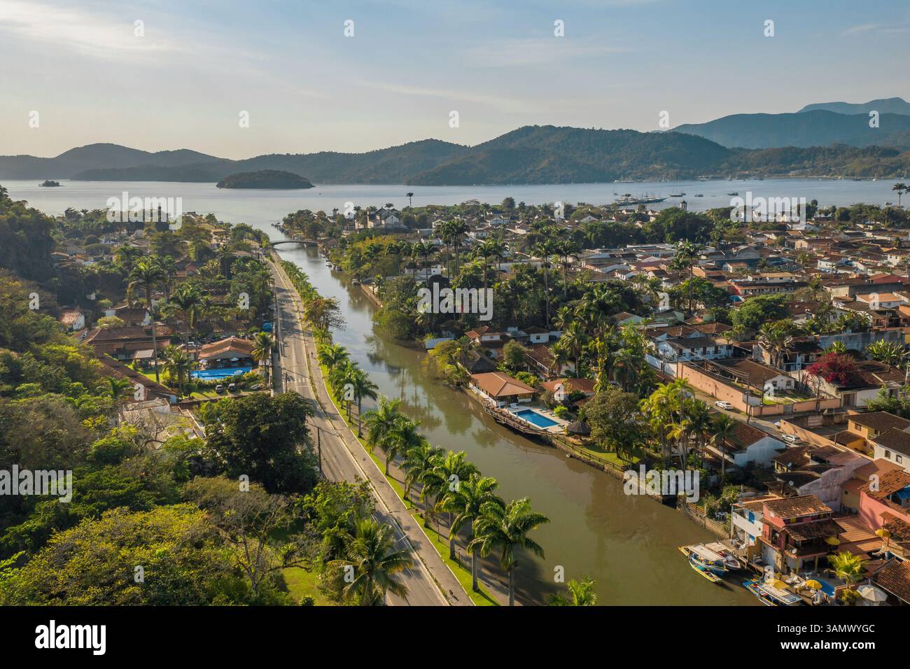 Aerial View Of River And Paraty Historical City Center Surrounded In ...