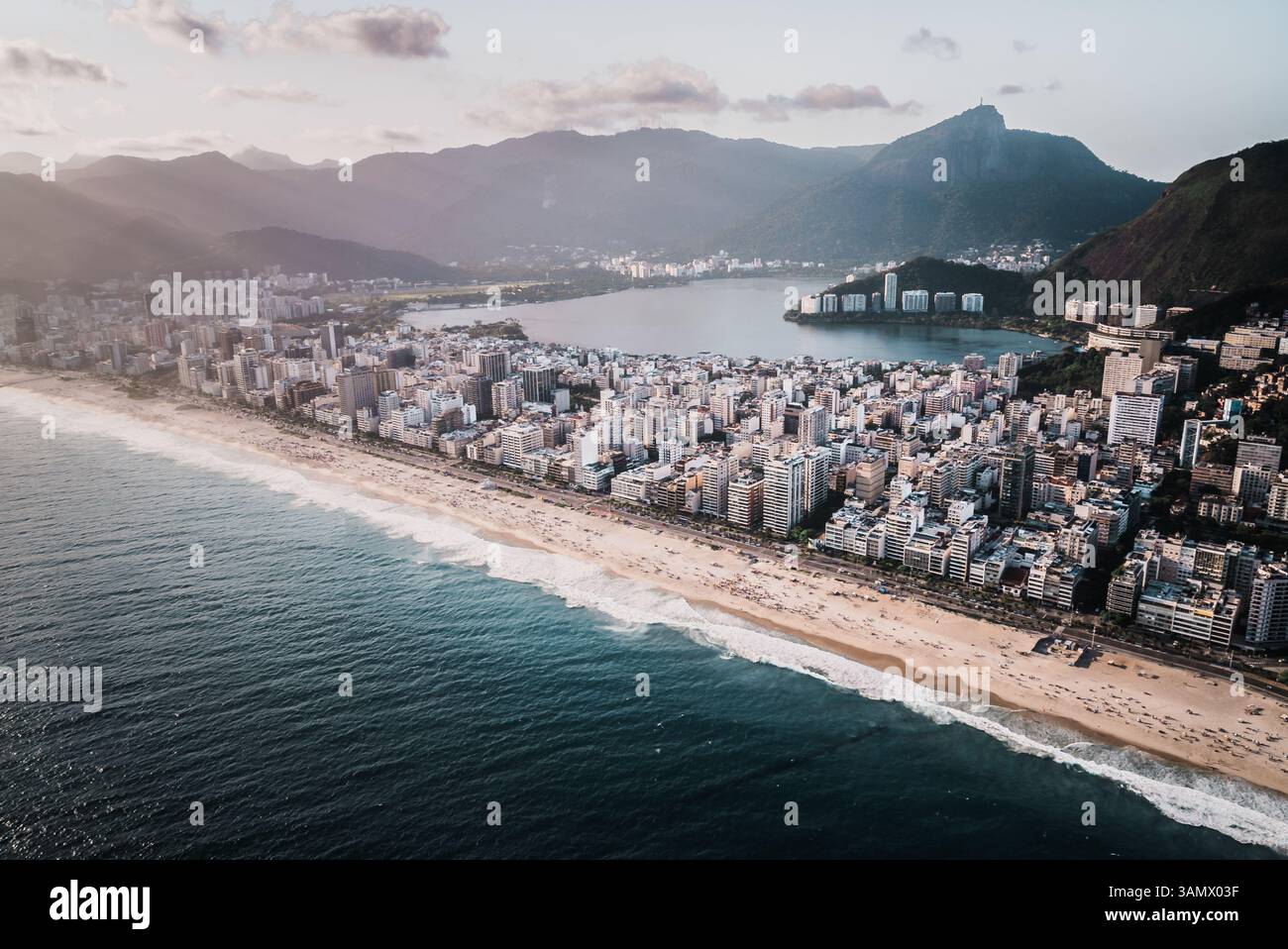 Aerial View Of Afternoon Light Shining Upon Rodrigo De Freitas Lagoon ...