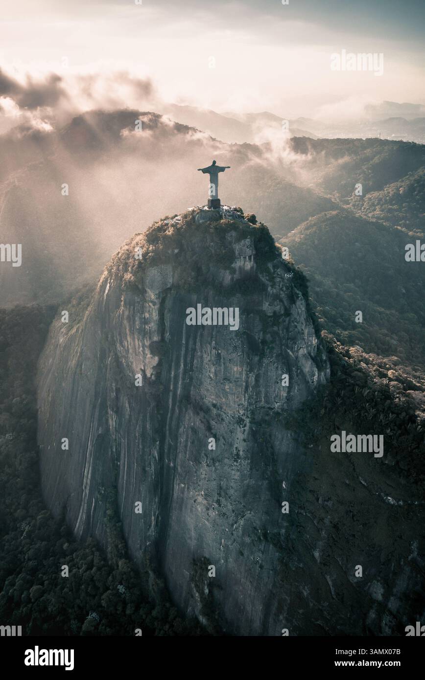 Aerial View Of Afternoon Light Rays Shining Upon Christ The Redeemer ...