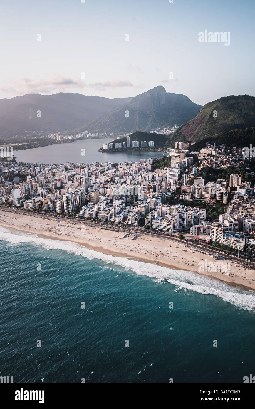 Aerial View Of Afternoon Light Shining Upon Rodrigo De Freitas Lagoon ...
