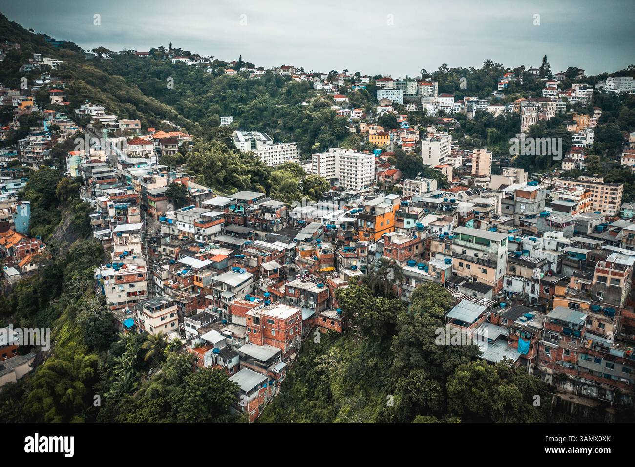Aerial View Of Compact Houses In The Santo Amaro Favela Surrounded By ...