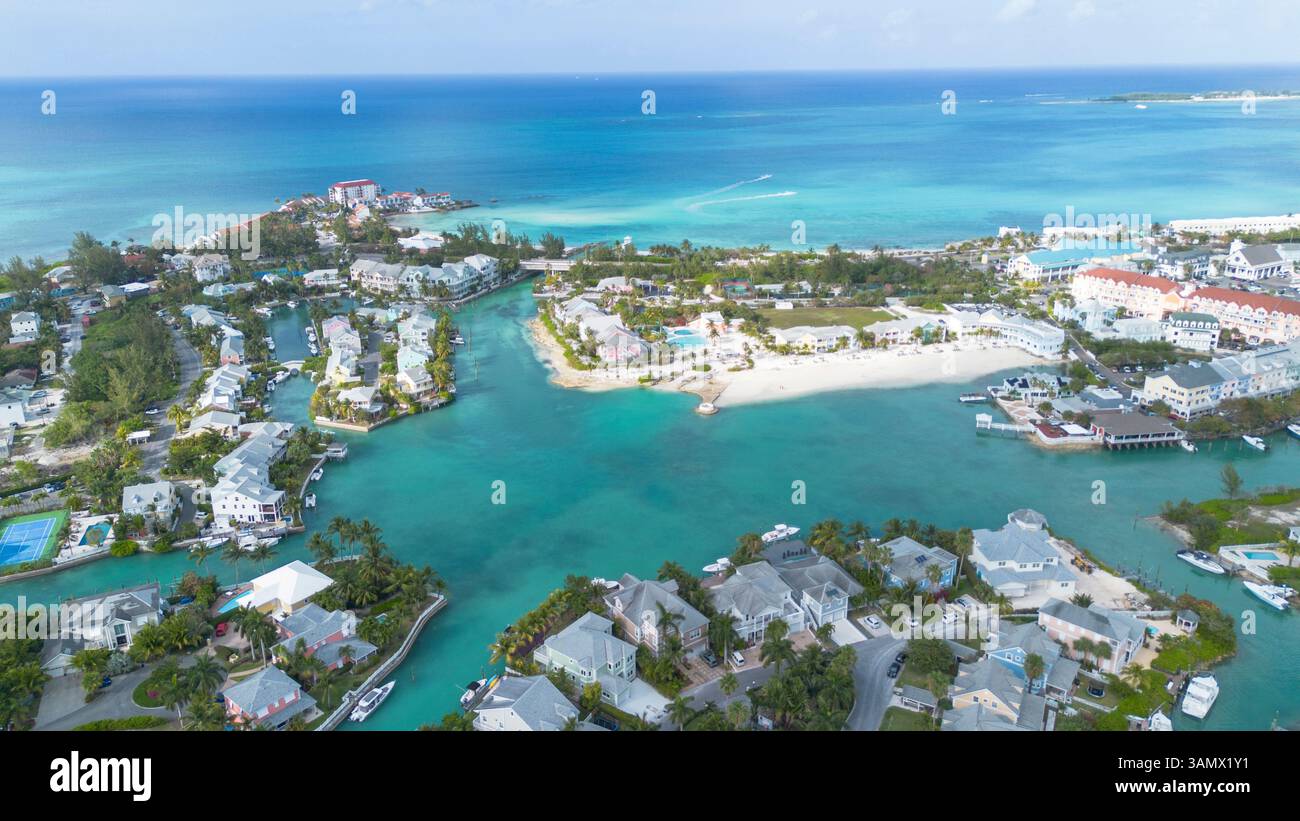 Aerial view of luxury beach resort at Delaporte Point, Nassau, The ...