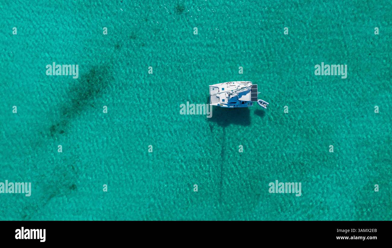Aerial view of Jaws Beach with catamaran, Delaporte Point, Nassau, The ...