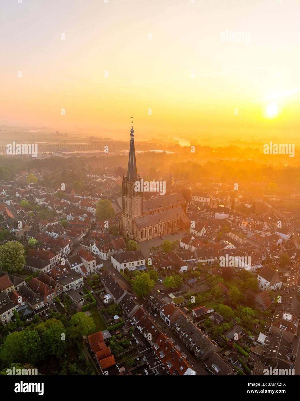 Aerial view of the picturesque cityscape featuring the historic ...