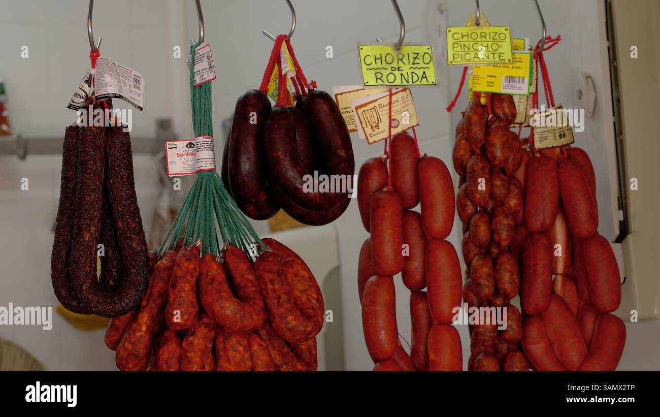 Delicious spanish sausages hanging in hi-res stock photography and ...