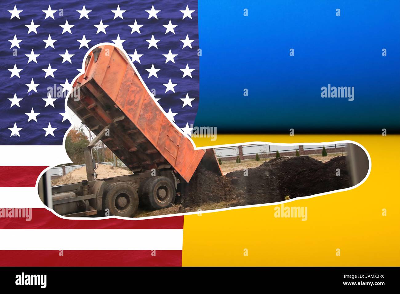USA and Ukraine deal. a mining truck on earthy terrain, and references ...