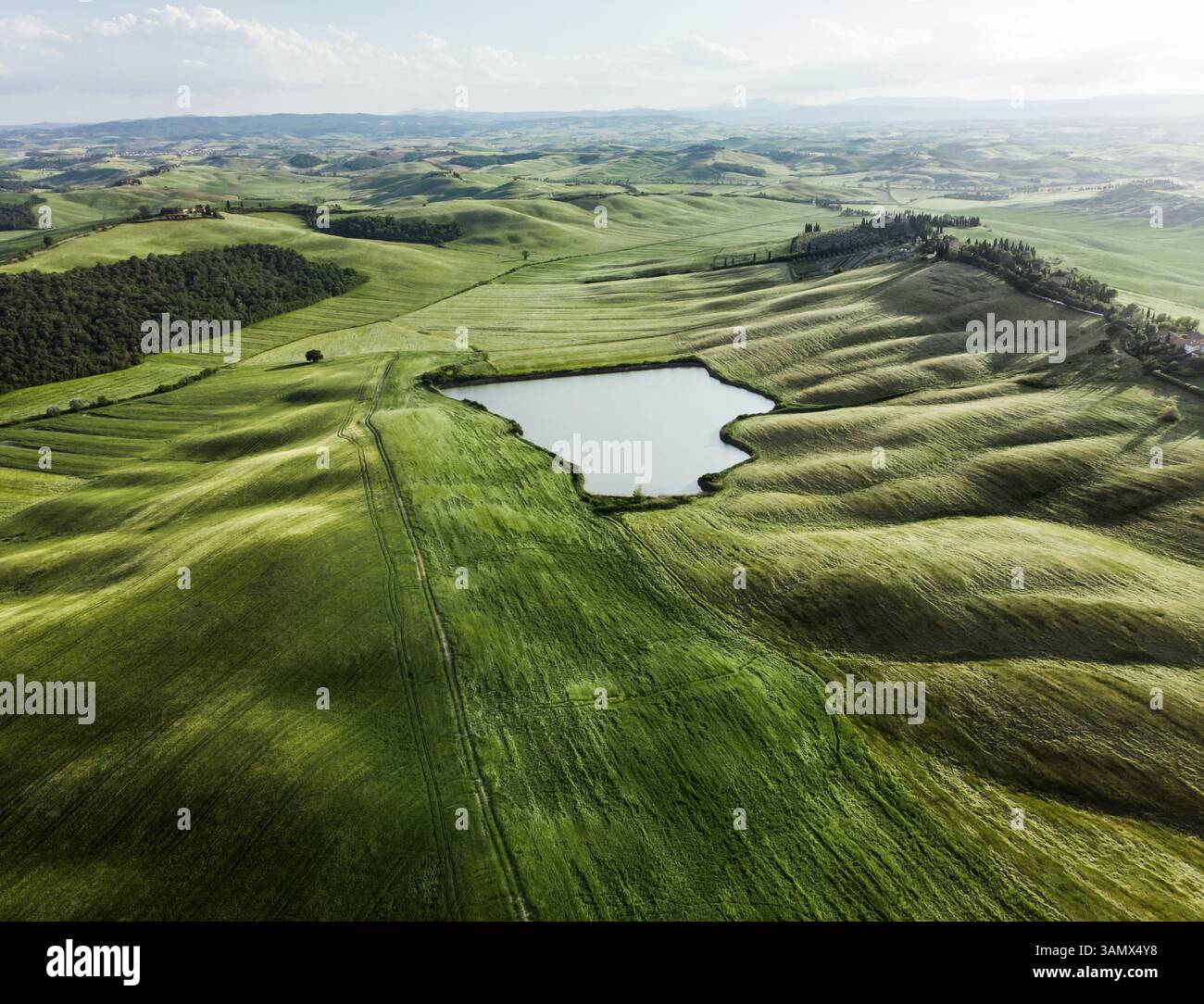 Aerial view "Fontoni" in the Crete Senesi. Rain flows from these ...