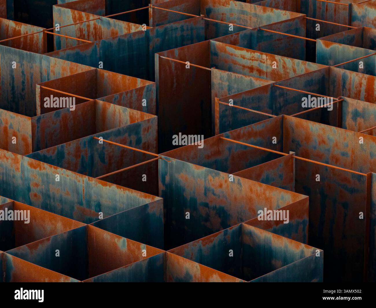 Aerial view of C-Mine maze with intricate steel structures and abstract ...