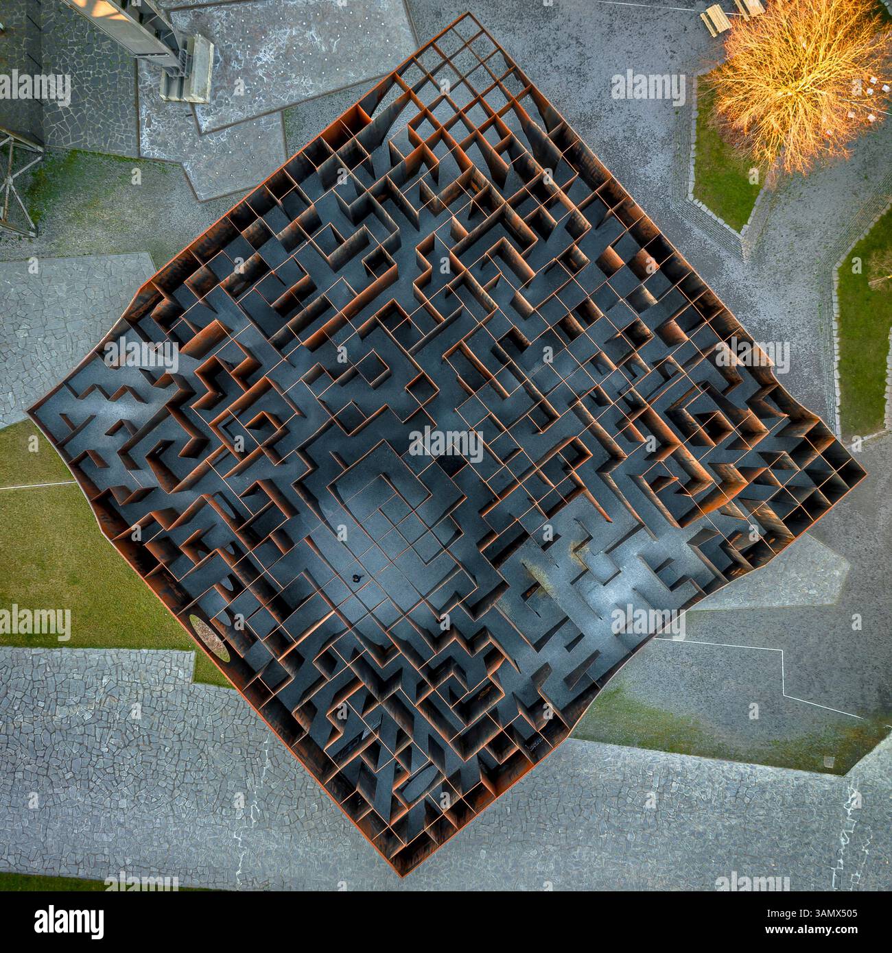 Aerial view of the intricate steel maze and labyrinth structure, Genk, Limburg, Belgium Stock ...