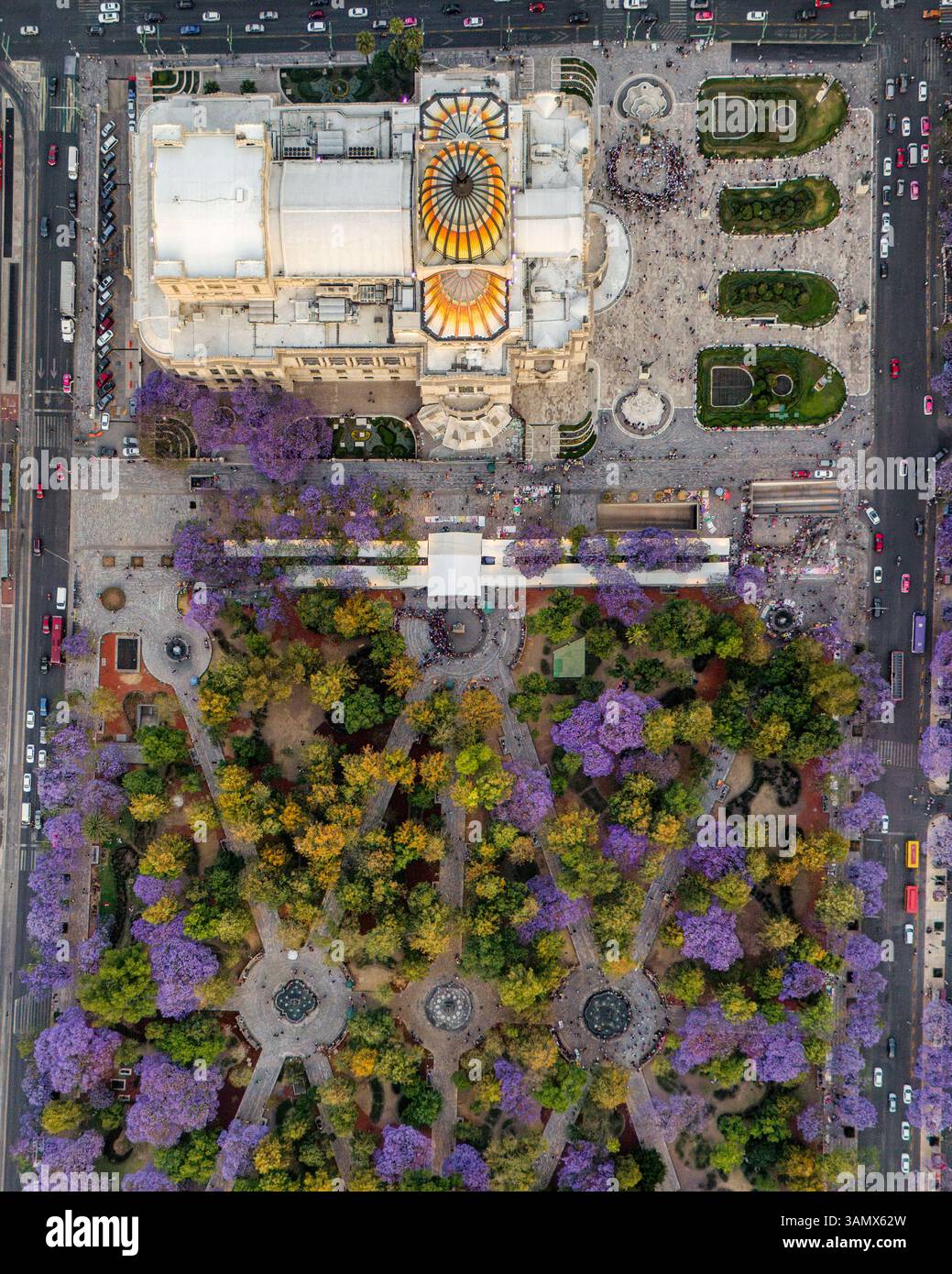 Aerial view of beautiful Bellas Artes and Alameda Central park with ...