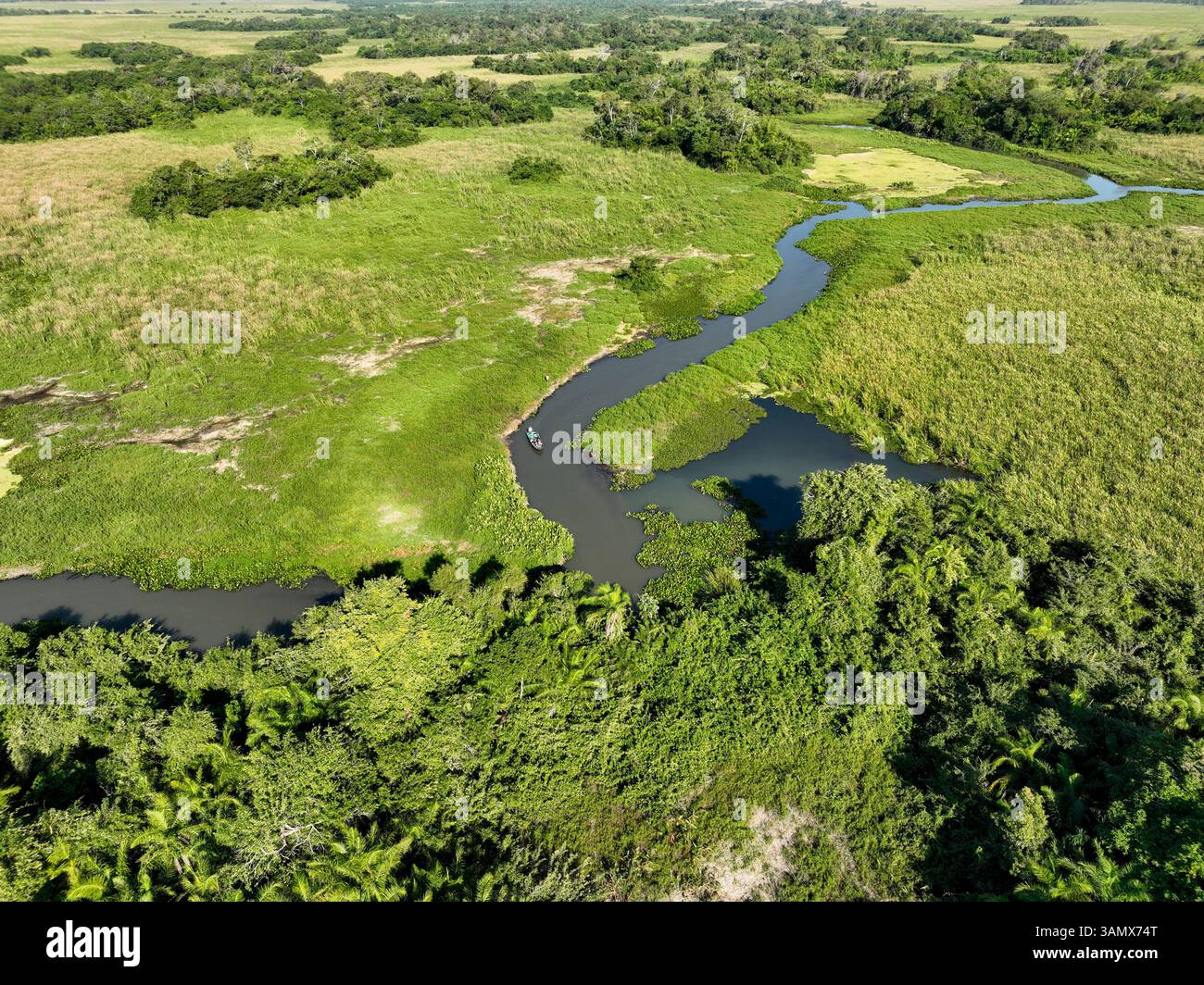 Aerial view of lush wetlands and meandering river in Pantanal Brasileiro, Miranda, Brazil Stock ...