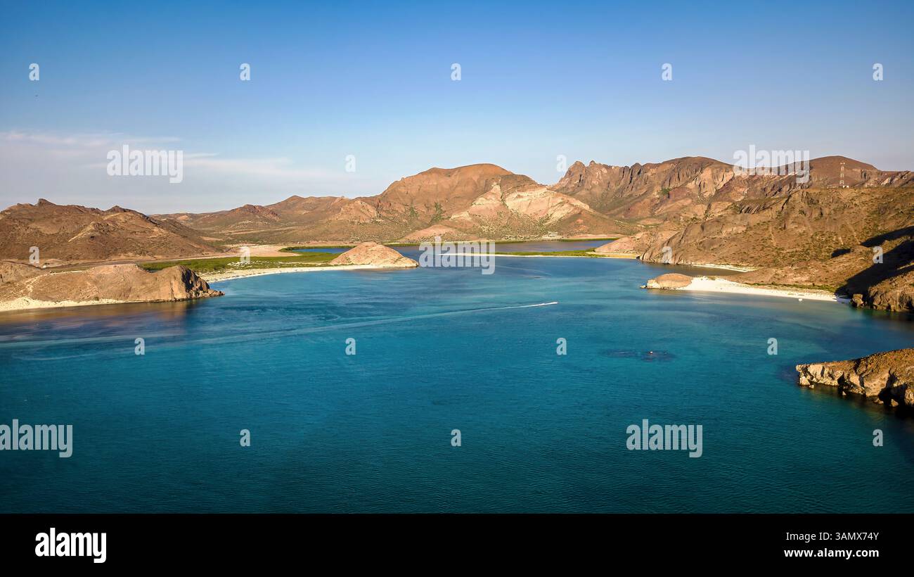 Aerial view of beautiful Balandra Bay with serene coastline and rugged ...