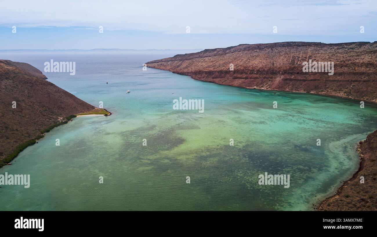 Aerial view of beautiful Balandra Bay with turquoise waters and sandy ...
