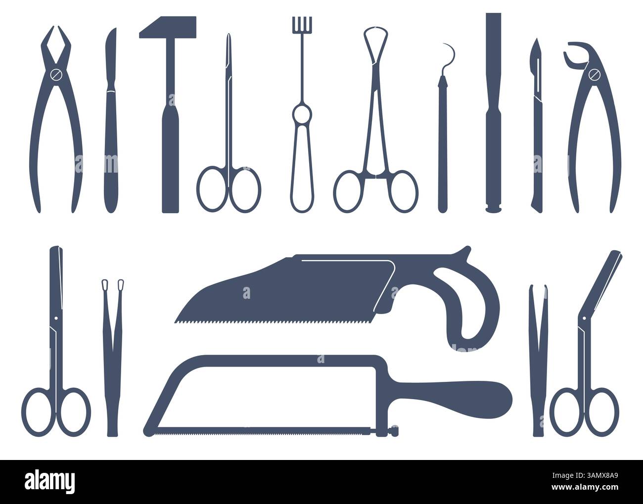 Surgical instrument silhouette set. Medical equipment, different ...