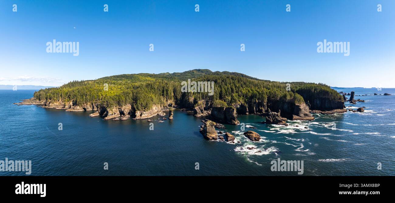 Aerial view of scenic Cape Flattery with rugged cliffs and pristine ...