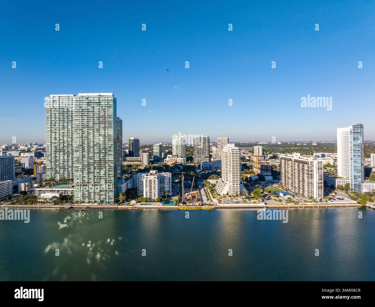 Aerial view of beautiful Biscayne Bay with modern skyline and high-rise ...