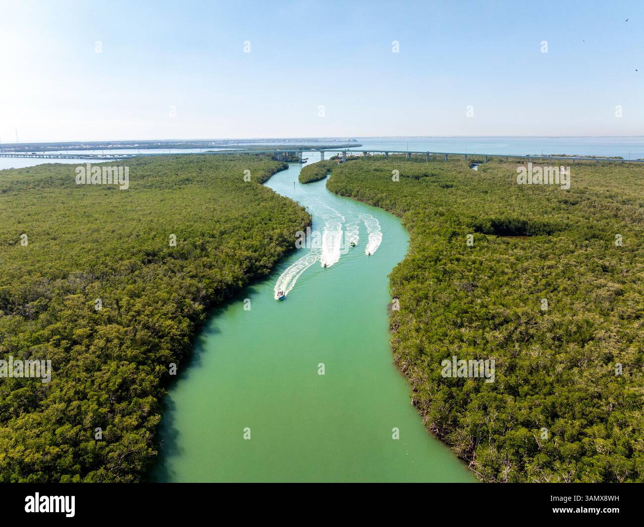Aerial view of blackwater sound with serene waterway, boats, and lush ...