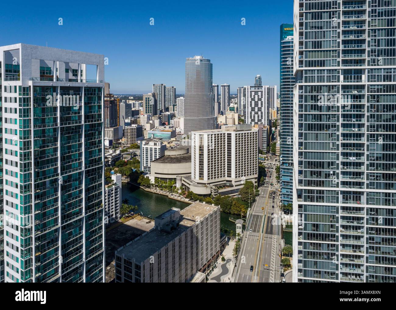 Aerial view of beautiful Brickell skyline with modern skyscrapers and ...