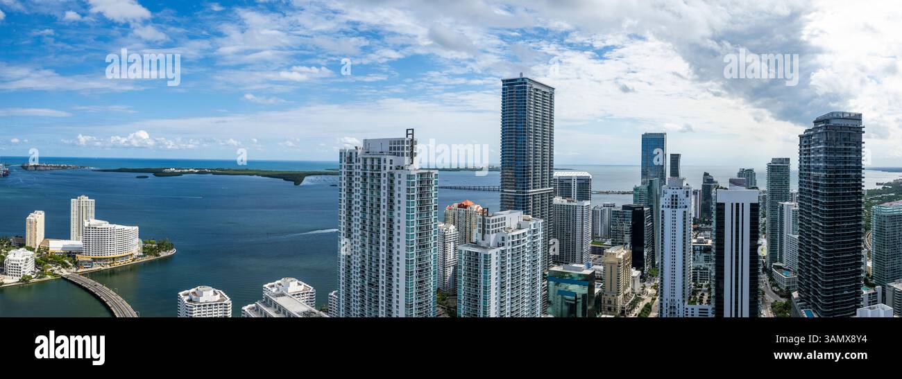 Aerial view of beautiful skyline with modern skyscrapers and Biscayne ...