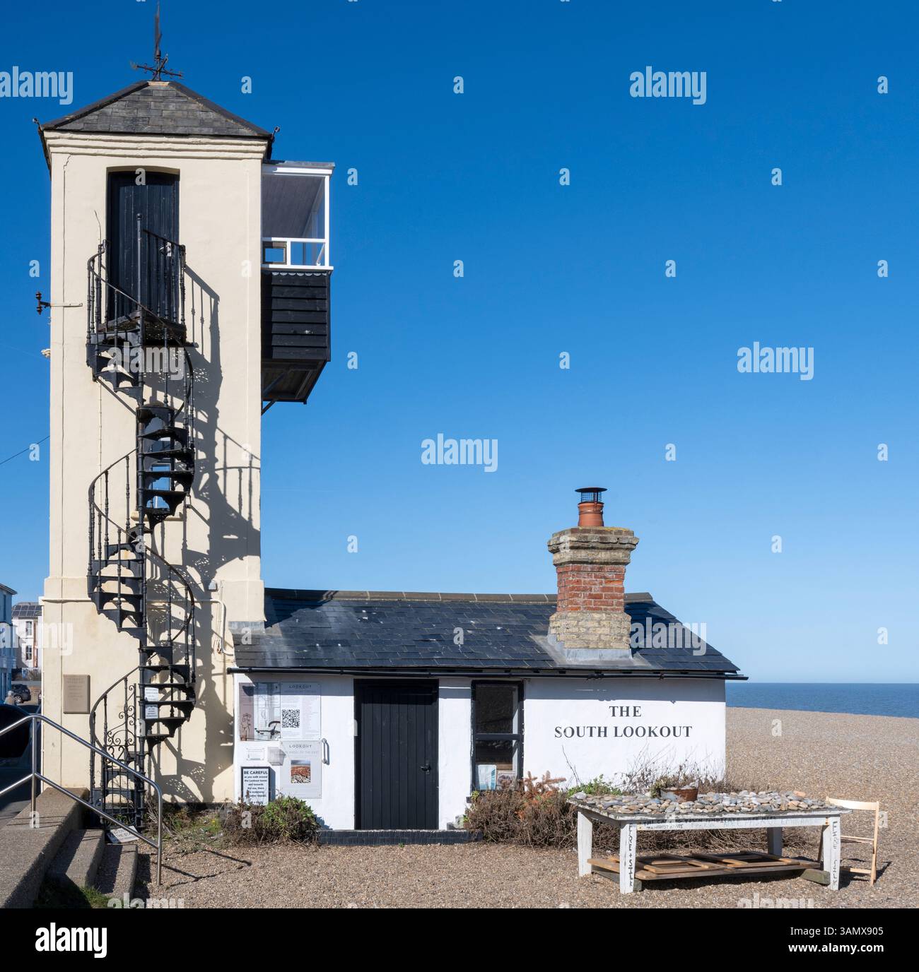 The South Lookout tower on the coast at Aldeburgh, Suffolk, East Anglia ...