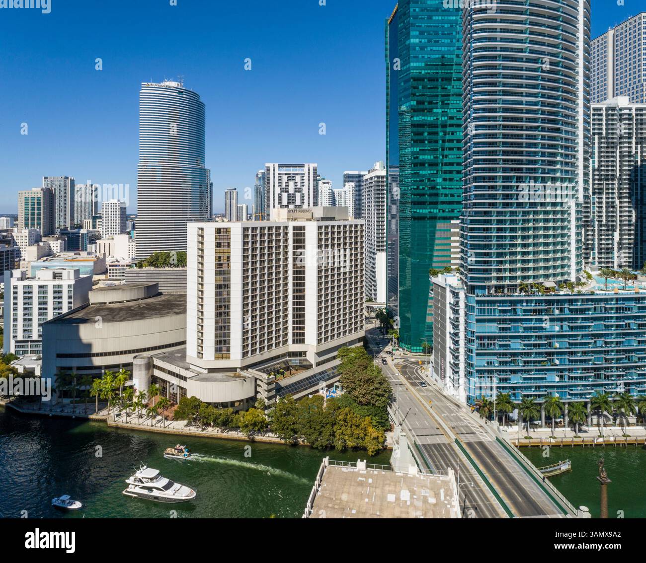 Aerial view of beautiful Brickell skyline with modern high rises and ...