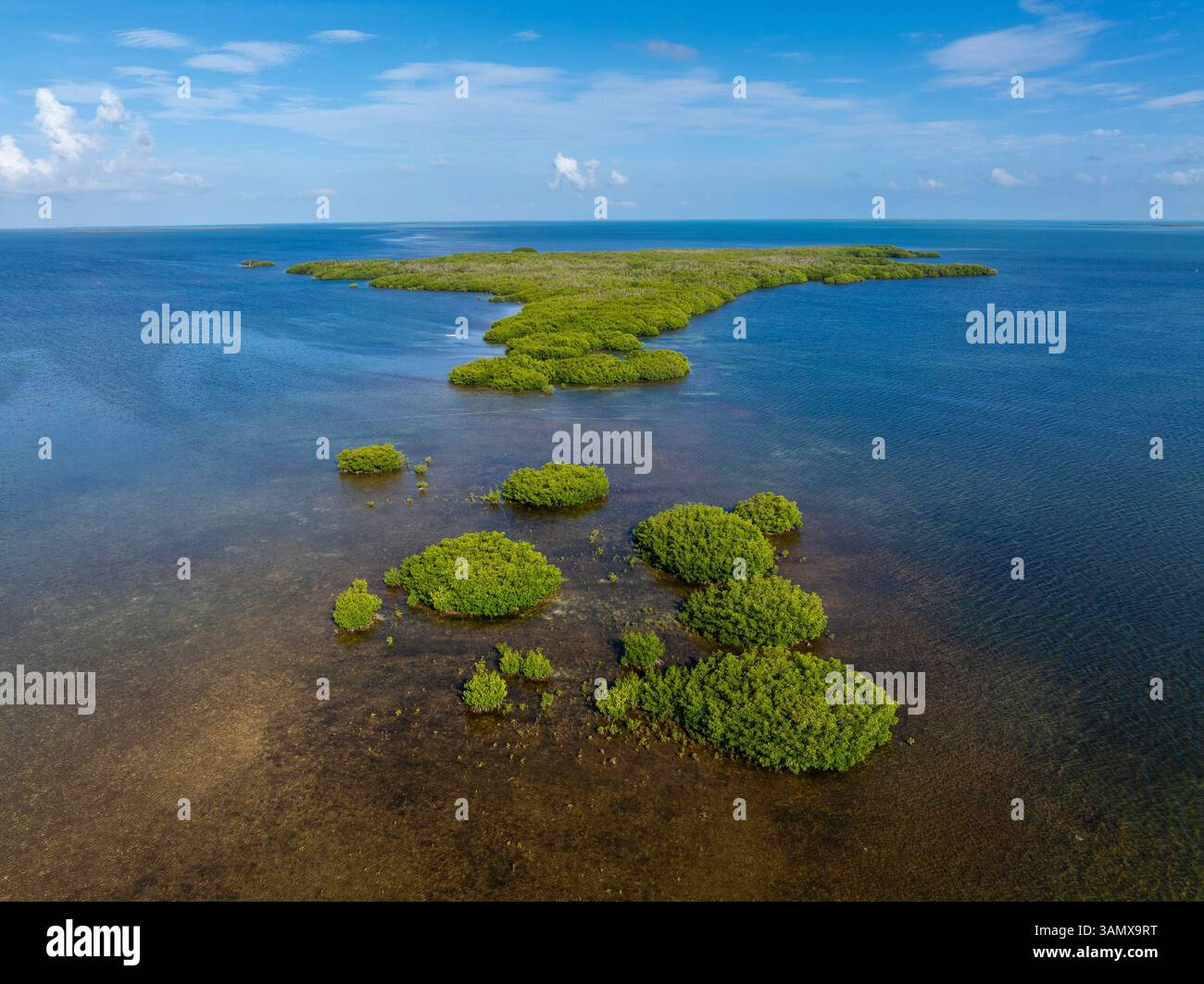 Aerial view of beautiful tropical island surrounded by serene ocean and ...