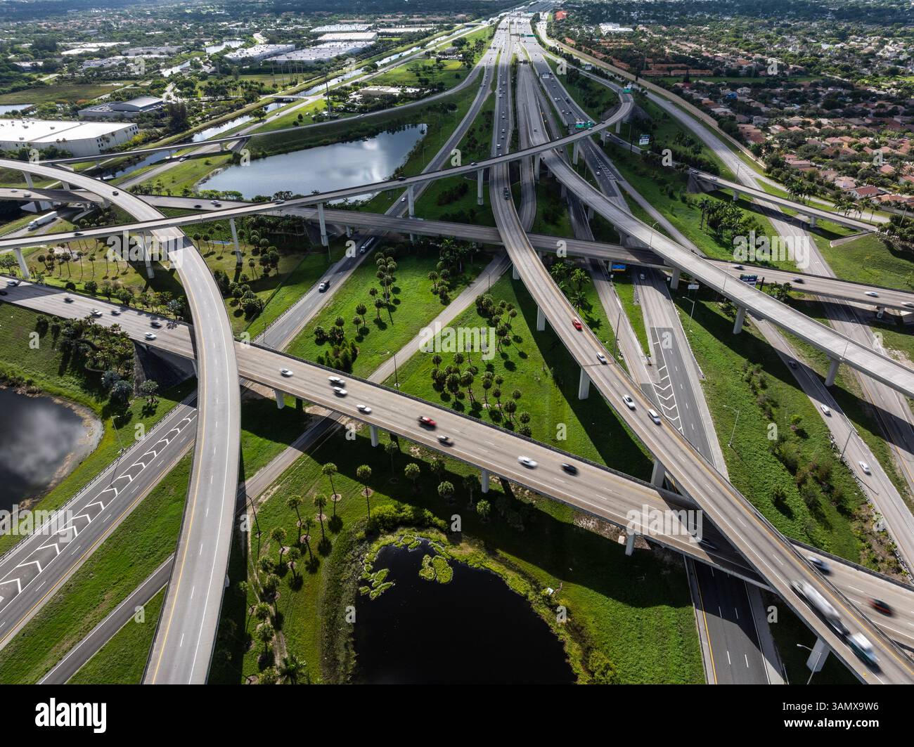 Aerial view of Sawgrass Interchange with highway, cars, overpass ...