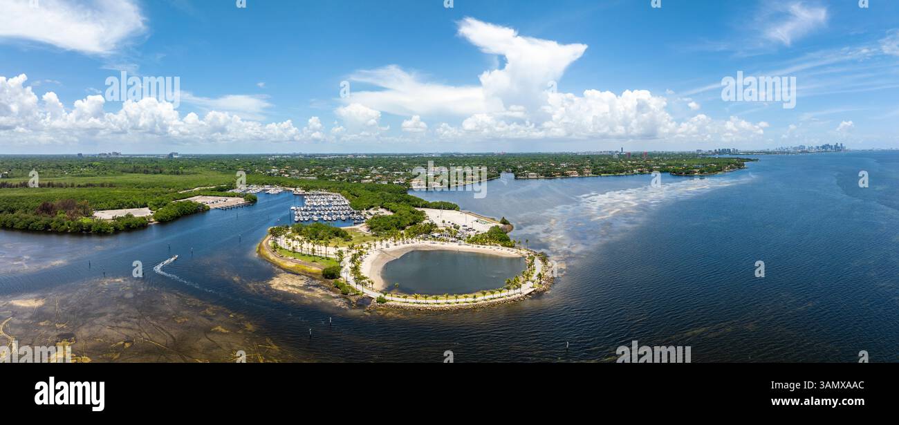 Aerial view of serene Matheson Hammocks Park and tranquil Biscayne Bay ...