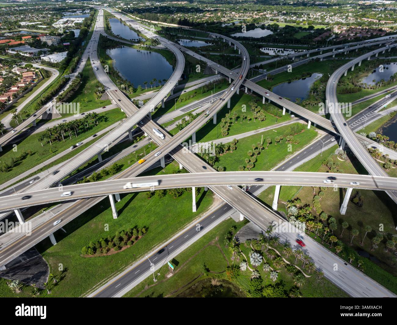 Aerial view of Sawgrass Interchange with highway, overpass, cars ...