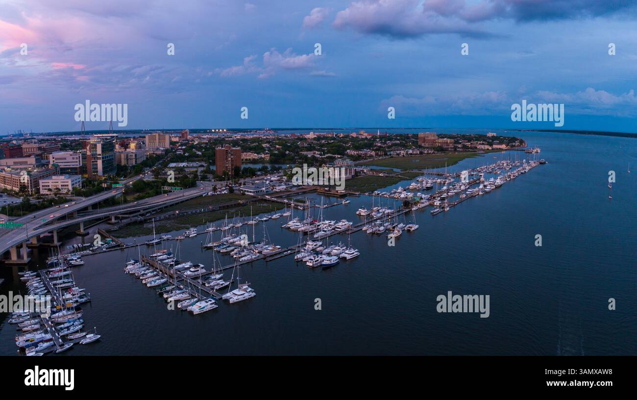 Aerial view of Charleston City Marina, Ashley River, Charleston, South ...