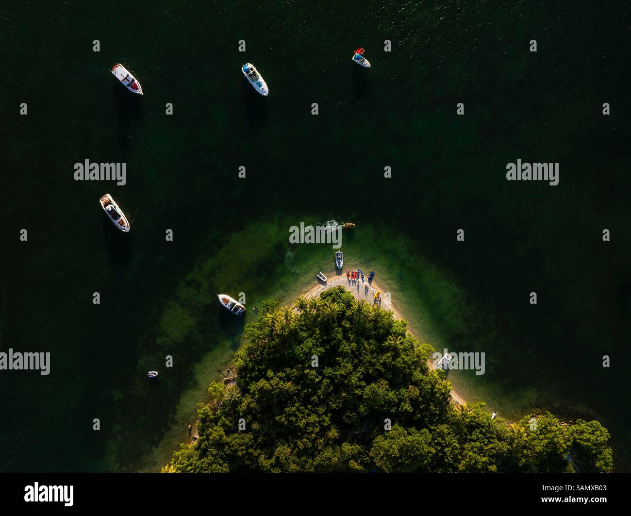Aerial view of monument island surrounded by tranquil waters and lush ...